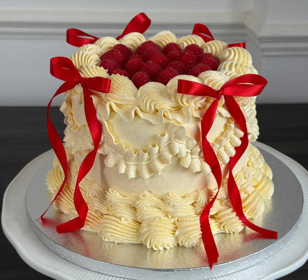 Raspberry Vintage Ribbon Cake | Fresh Berries | East London - Cake Trays
